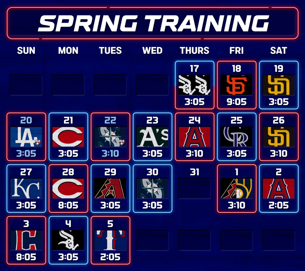 New 2022 Spring Training Schedule | Marquee Sports Network - Television ...